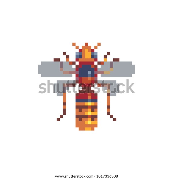 Bee pixel art style icon. Wasp, honey bee insect isolated vector ...
