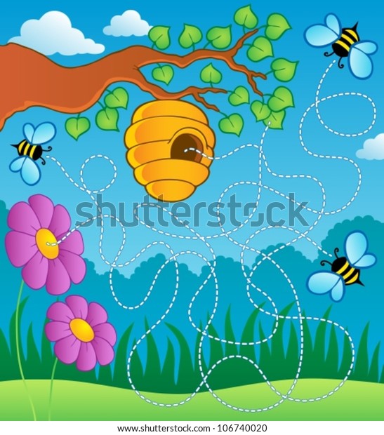 Bee Theme Maze Vector Illustration Stock Vector (Royalty Free ...