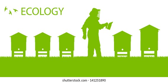 Beekeeper Working His Apiary Vector Background Stock Vector (Royalty ... Beekeeper Working His Apiary Vector Background Stock Vector (Royalty ...