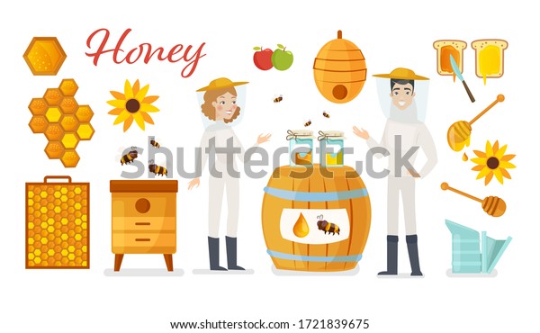 Beekeeping Apiculture Vector Illustration Icons Set Stock Vector ...