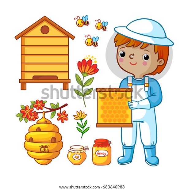 Beekeeping Honey Vector Set Beekeeper Beehive Stock Vector (Royalty ...