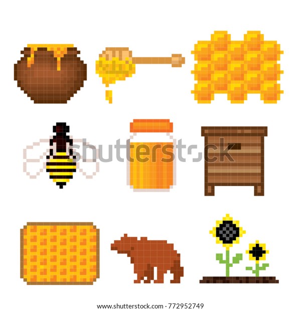 Beekeeping Icons Pixel Art Old School Stock Vector (Royalty Free ...