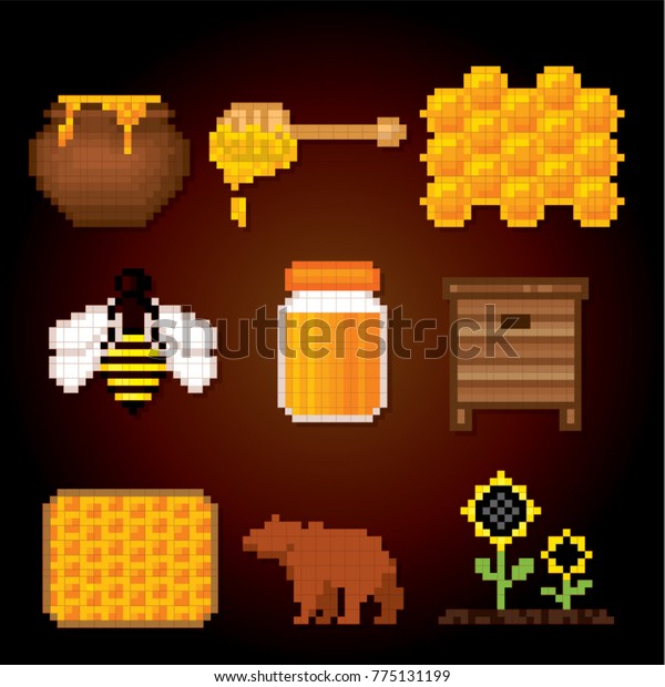Beekeeping Icons Pixel Art Old School Stock Vector (Royalty Free) 775131199