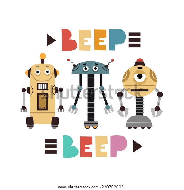Beep Beep Cartoon Robots Hand Drawing Stock Vector (Royalty Free ...