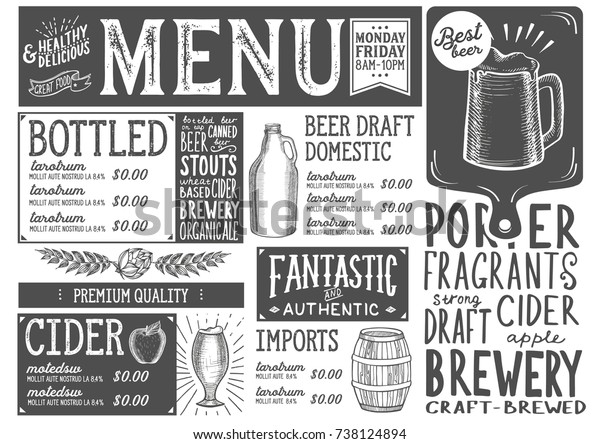 Beer Drink Menu Restaurant Cafe Design Stock Vector (Royalty Free ...