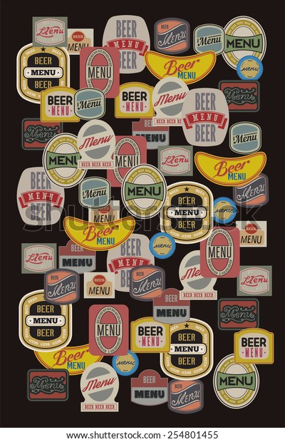 Beer Menu Design Retro Beer Labels: เวกเตอร์สต็อก (ปลอดค่าลิขสิทธิ์ ...