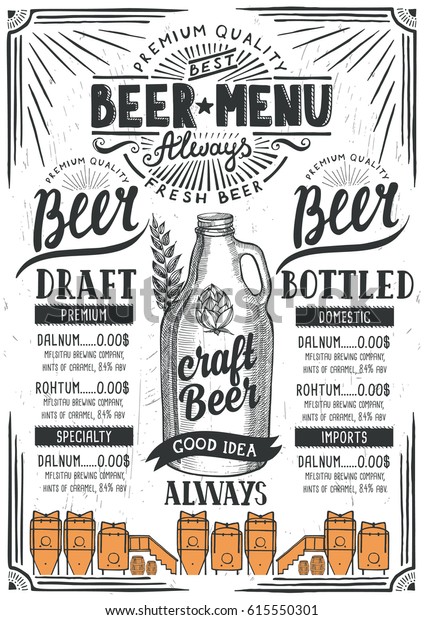 Beer Menu Restaurant Cafe Design Template Stock Vector (Royalty Free ...