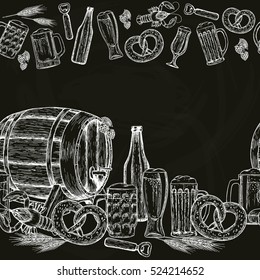 Seamless Horizontal Borders Sketch Vintage Beer 스톡 일러스트 502618897 ...