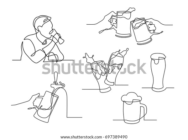 Beer Set Continuous Line Drawing Vector庫存向量圖（免版稅）697389490 | Shutterstock