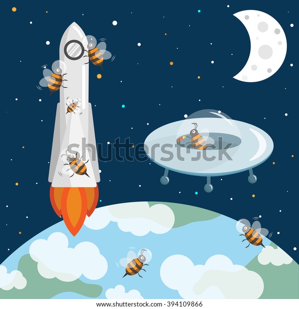 Bees Astronauts Space Ufo Rocket Stock Vector (Royalty Free) 394109866 ...