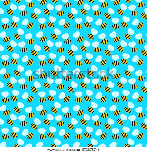 Bees Blue Background Seamless Pattern Stock Vector (Royalty Free ...