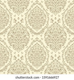 Beige Damask Seamless Pattern Vintage Paisley Stock Vector (Royalty ...