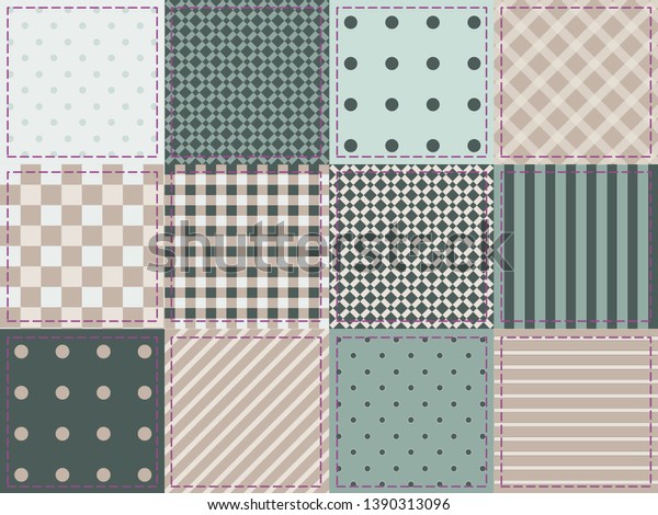 Beige Green Pattern Patches Fabric Patchwork Stock Vector (Royalty Free ...