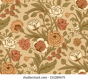 Beige Seamless Pattern Vintage Flower Bouquets Stock Vector (Royalty ...