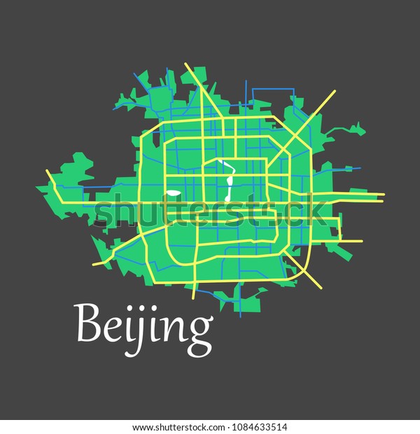 Beijing City Map Flat Illustration Stock Vector (Royalty Free ...