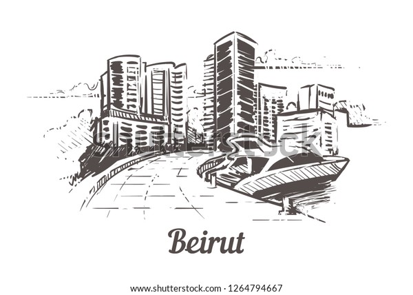 Beirut handgezeichnete Skizze, Vektorgrafik einzeln auf: Stock ...