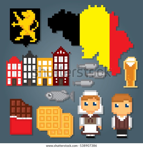 Belgium Icons Set Pixel Art Old Stock Vector (Royalty Free) 538907386 ...