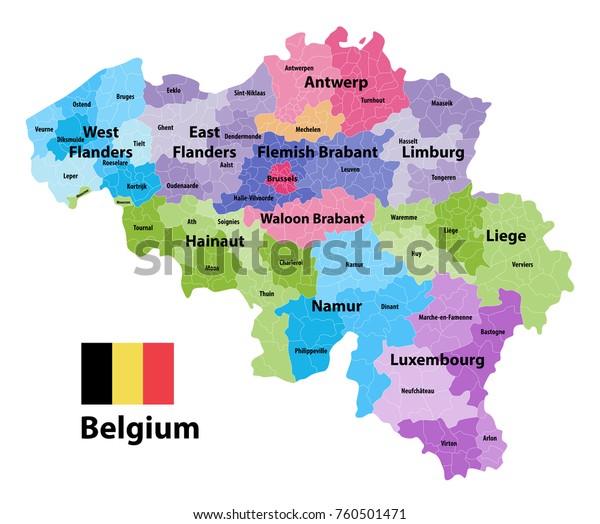 Belgium Map Showing Provinces Administrative Subdivisions Stock Vector ...
