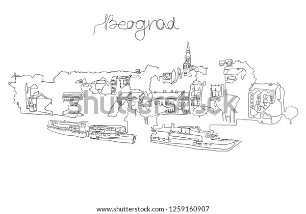 Belgrade City One Line Drawing Background Stock Vector (Royalty Free ...