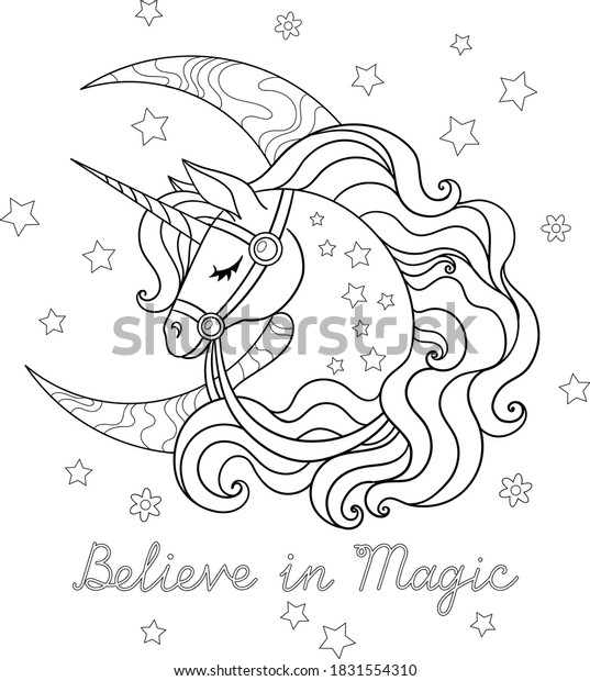 Believe Magic Text Cute Unicorn Crescent庫存向量圖 (免版稅) 1831554310