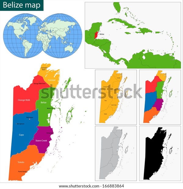 Belize Map Regions Colored Bright Colors Stock Vector (Royalty Free ...