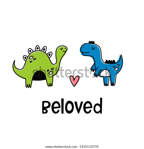 Beloved Vector Illustration Loving Dinosaurs Cartoon Stock Vector ...