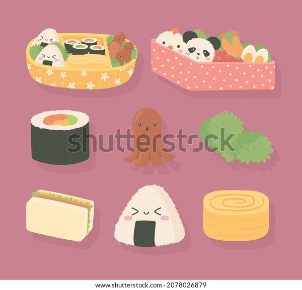 Bento Box Lunch Icon Set Stock Vector (Royalty Free) 2078026879 ...