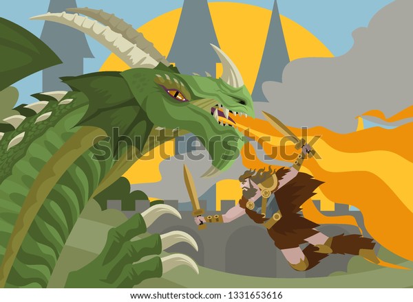 Beowulf Fighting Dragon Stock Vector (Royalty Free) 1331653616 ...