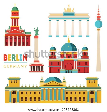 Berlin Famous Monuments Vector Illustration เวกเตอร์สต็อก (ปลอดค่า ...