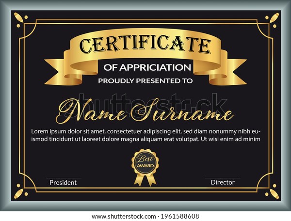 Best Award Certificate Design Professional Golden Stock Vector (Royalty ...