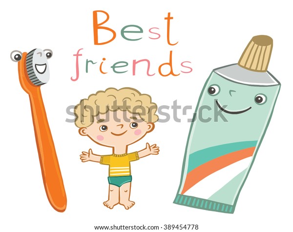 Best Friends Boy Toothbrush Toothpaste Stock Vector (Royalty Free ...