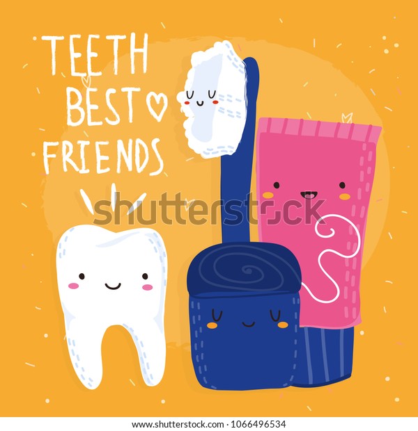 Best Friends Teeth Hand Drawn Cute Stock Vector (Royalty Free ...