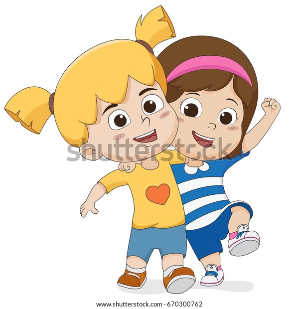 Best Friends Walking Together On Streetvector Stock Vector (Royalty ...