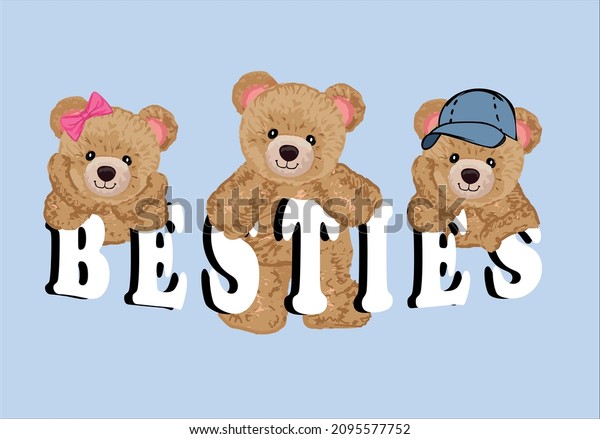Besties Lettering Tree Teddy Bear Vector Stock Vector (Royalty Free ...