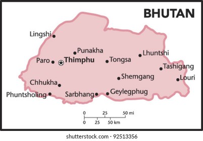 Bhutan Country Map Stock Vector (Royalty Free) 92513356 | Shutterstock