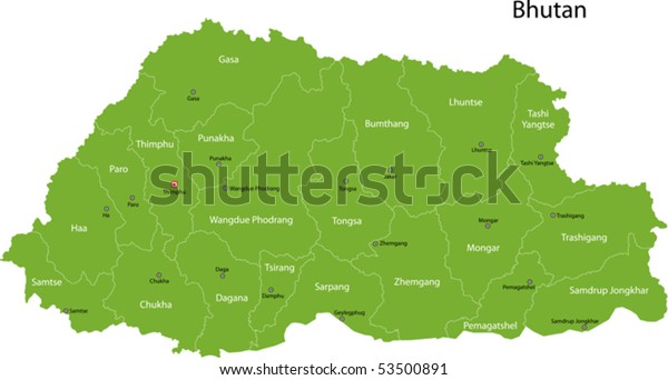 Bhutan Map Provinces Capital Cities Stock Vector (Royalty Free ...