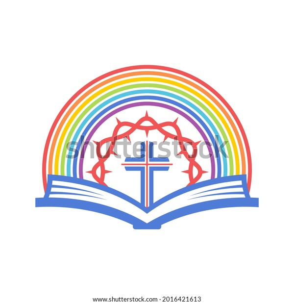 Biblical Illustration Open Bible Rainbow Covenant Stock Vector (Royalty ...