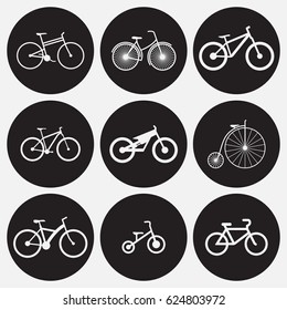 Bicycle Icons Set White On Black Stock Vector (Royalty Free) 624803972 ...