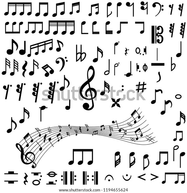 Big Black Music Notes Collection White: เวกเตอร์สต็อก (ปลอดค่าลิขสิทธิ์ ...