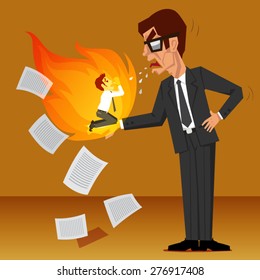 Big Boss Screaming Worker Fire Background Stock Vector (Royalty Free ...
