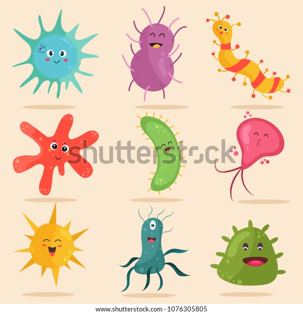 Big Bright Set Cute Bacterias Stock Vector (Royalty Free) 1076305805 ...