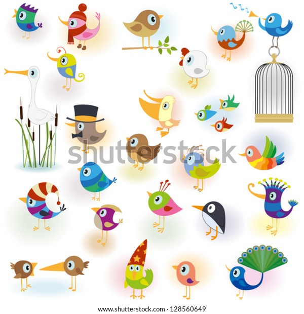 Big Cartoon Bird Set Stock Vector (Royalty Free) 128560649 | Shutterstock