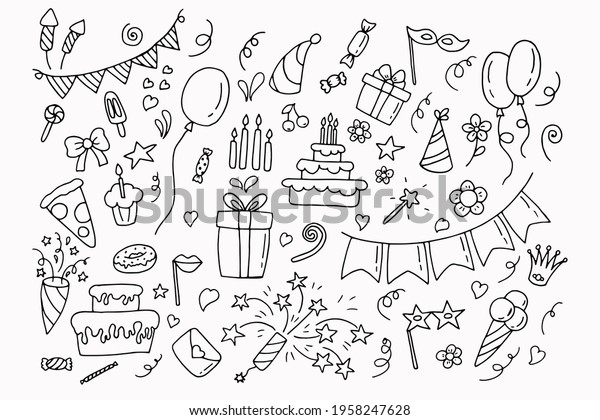 Big Celebration Set Party Time Doodle Stock Vector (Royalty Free ...