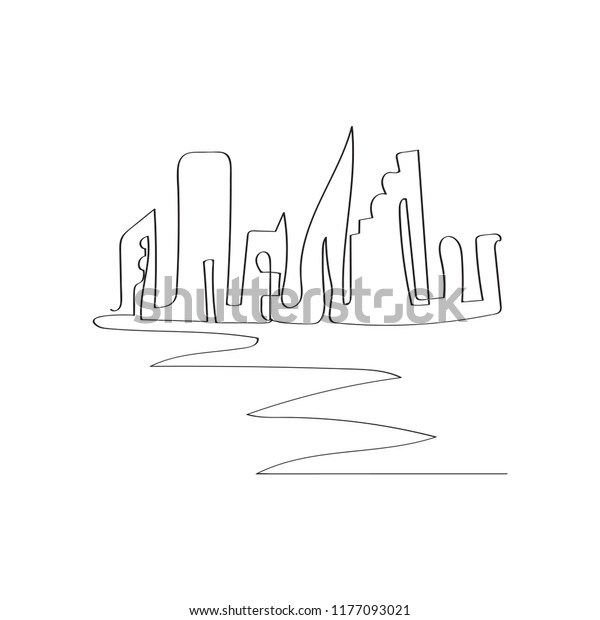 Big City Skyline Continuous Line Drawing Stock Vector (Royalty Free ...