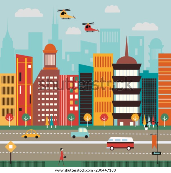 Big City Street Vector Stock Vector (Royalty Free) 230447188 | Shutterstock