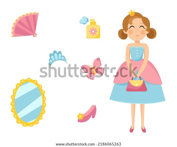 Big Collection Beautiful Little Princess Accessories Stock Vector ...