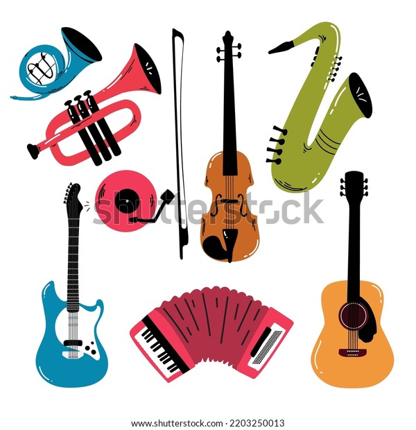 Big Collection Cartoon Music Instruments Vector Stock Vector (Royalty ...