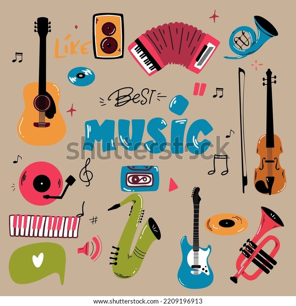 Big Collection Cartoon Music Instruments Vector Stock Vector (Royalty ...