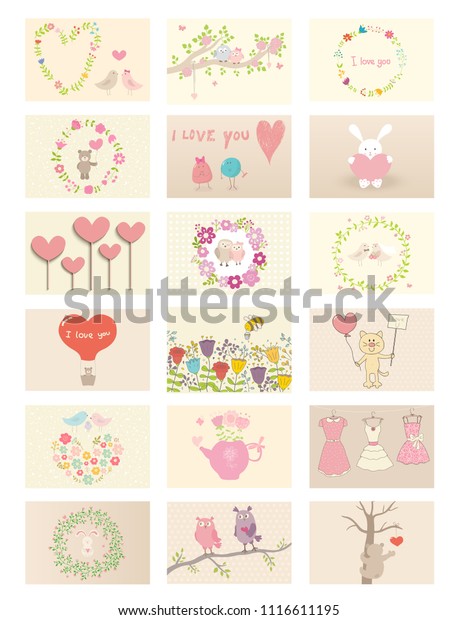 Big Collection Cute Light Cards Ideal Stock Vector (Royalty Free ...