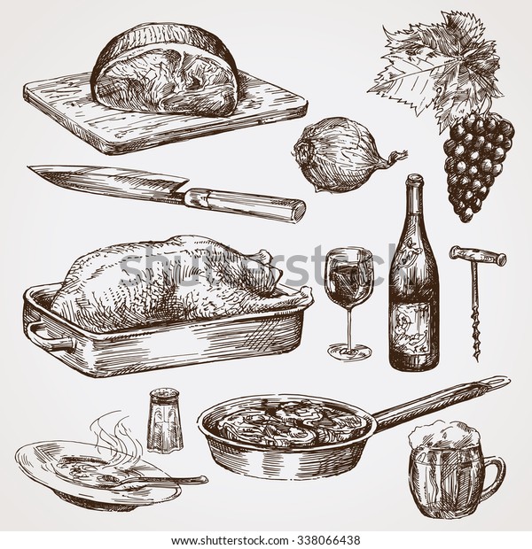 Big Collection Hand Drawn Food Stock Vector (Royalty Free) 338066438